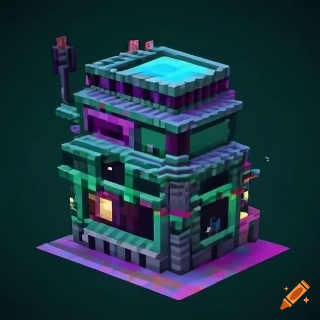 Cyber punk building using minecraft blocks