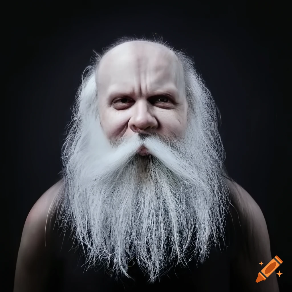 Scraggly long white beard on black background on Craiyon