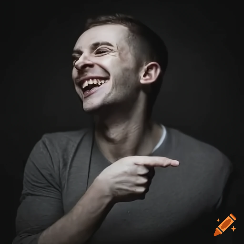 Man laughing pointing at something