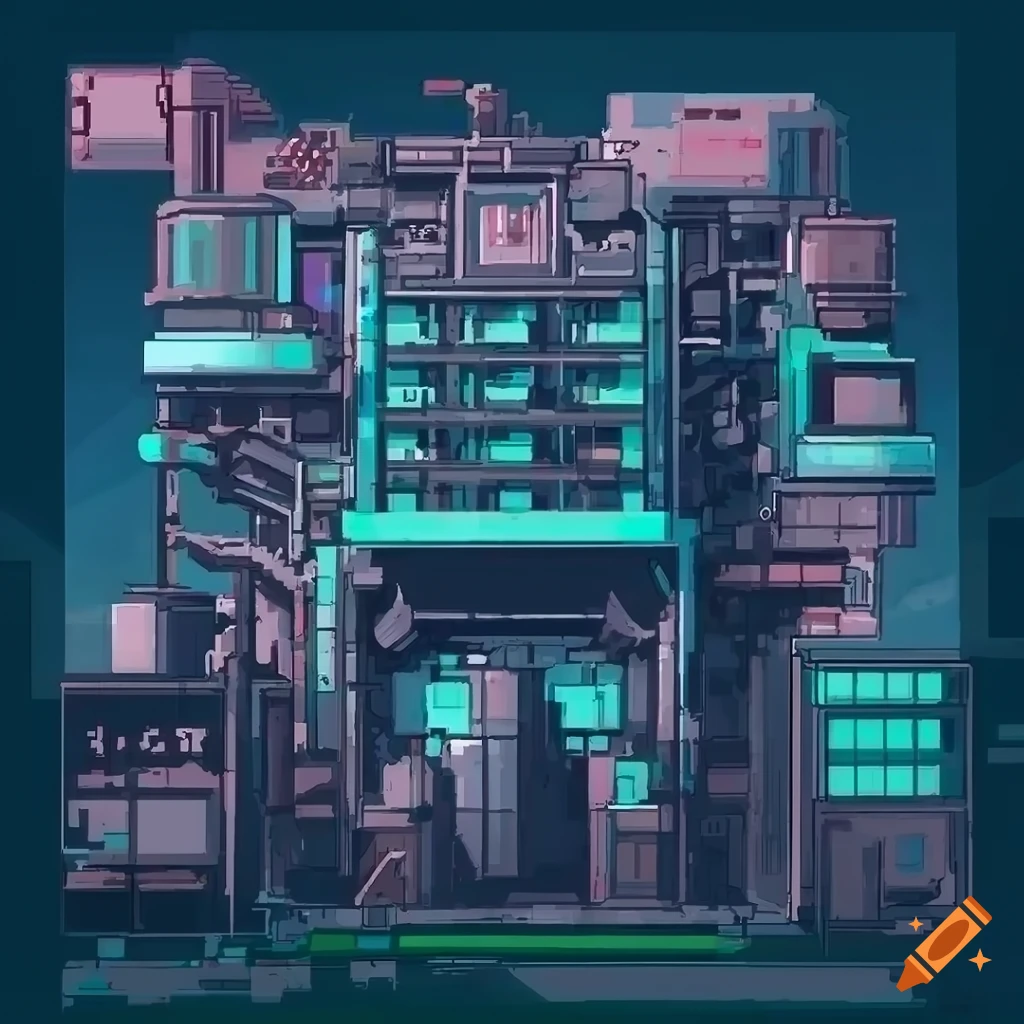 Alejandro burdisio, japan, cyber, building, day time, 2d, front view ...