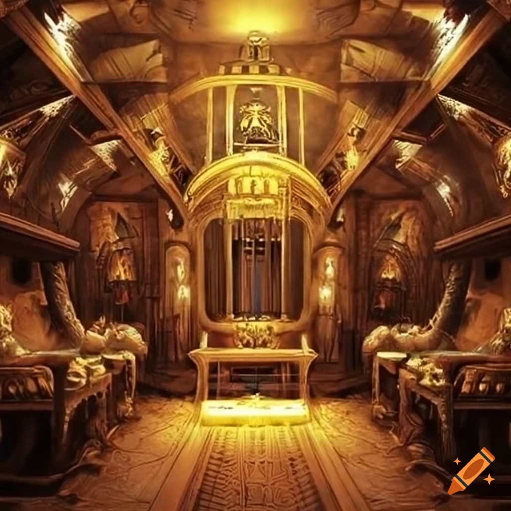Gold medieval ship interior luxurious