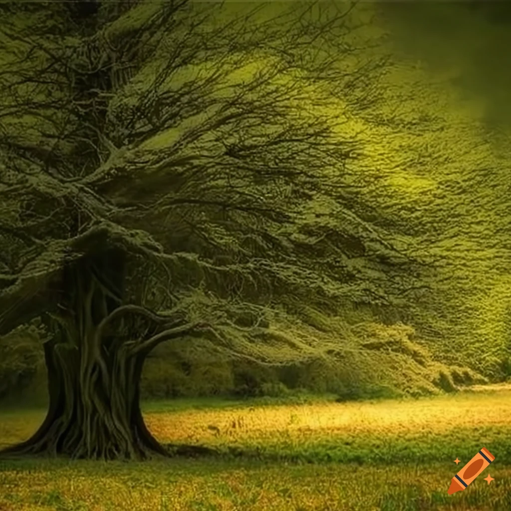 Strange wrought fractal tree in a field
