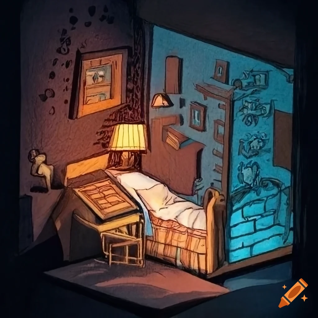 Mc escher style drawing version of relativity but in a bedroom on Craiyon