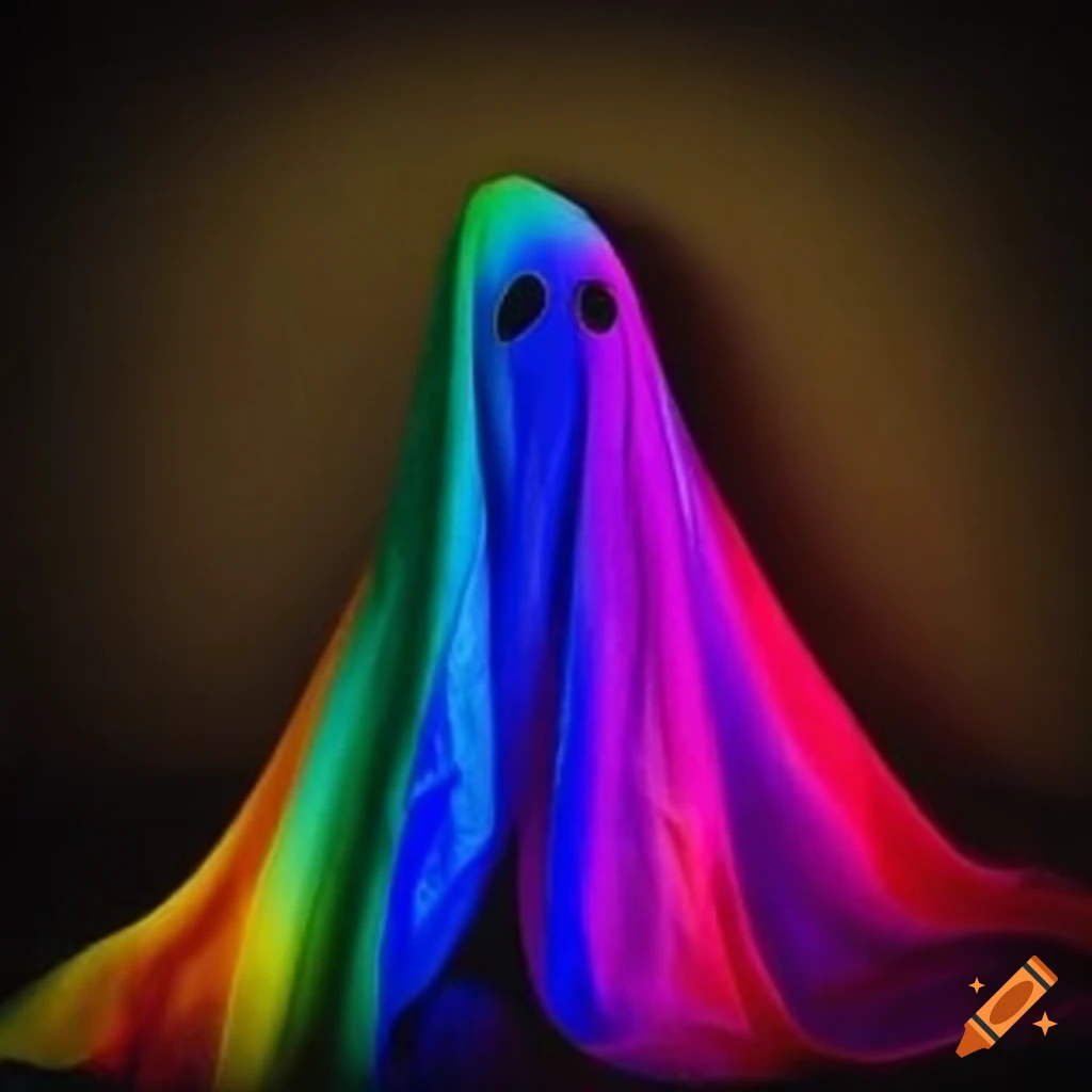 Sheet ghost with rainbow cloth on on Craiyon