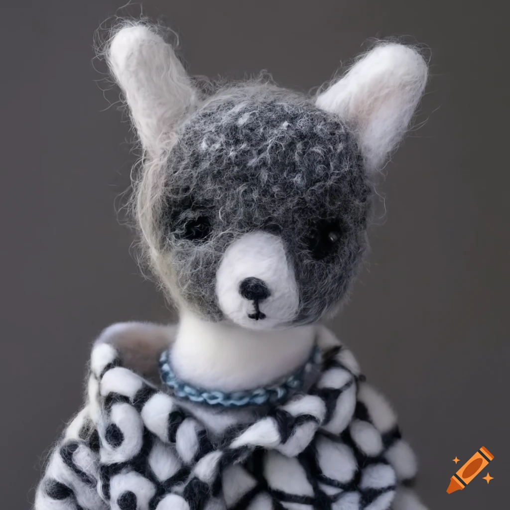 Felted wool animals wearing fashionable clothing