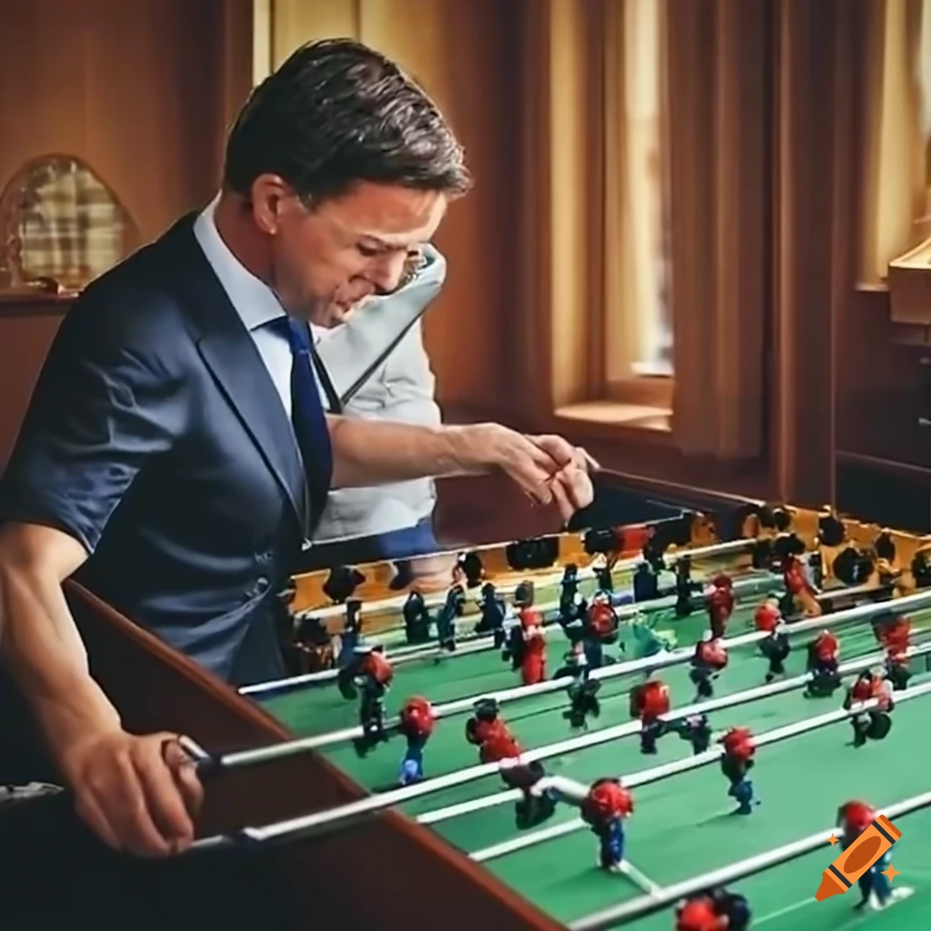 Mark Rutte being a character in a foosball game on Craiyon