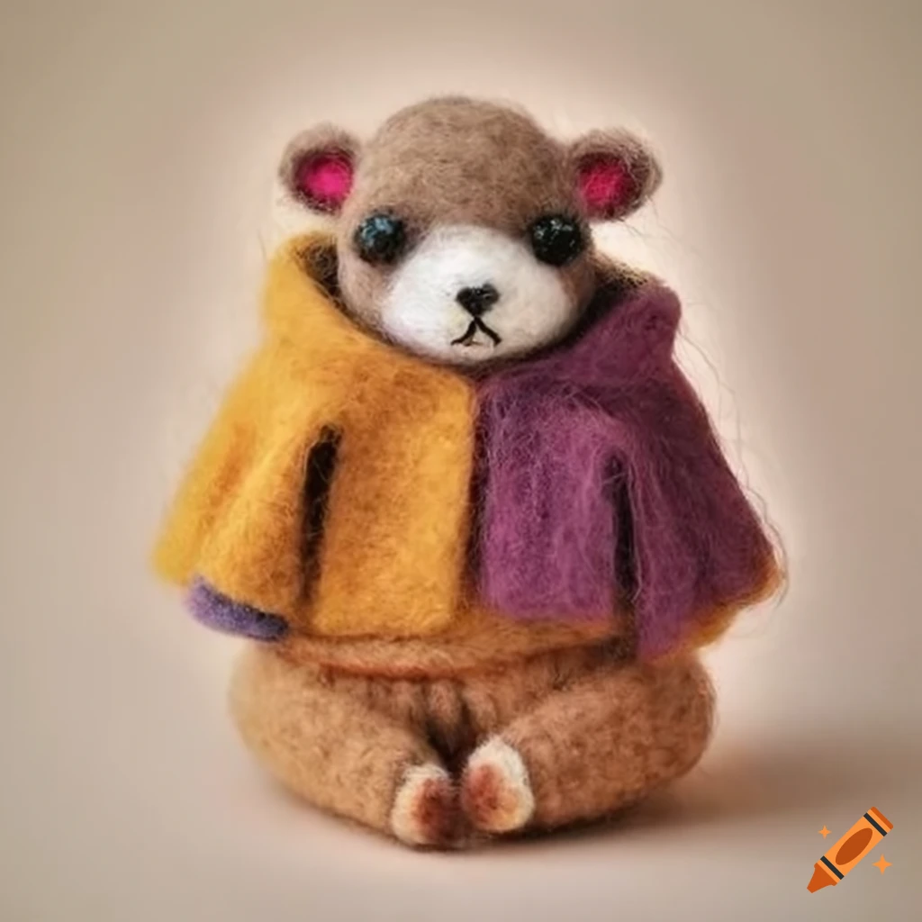 Felted wool animals wearing fashionable clothing
