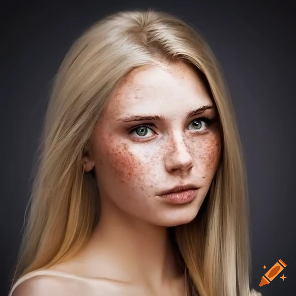 Beautiful young woman very light freckles blonde hair