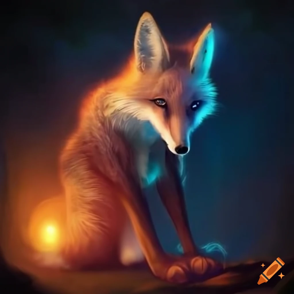 An elegant fantasy fox with glowing eyes