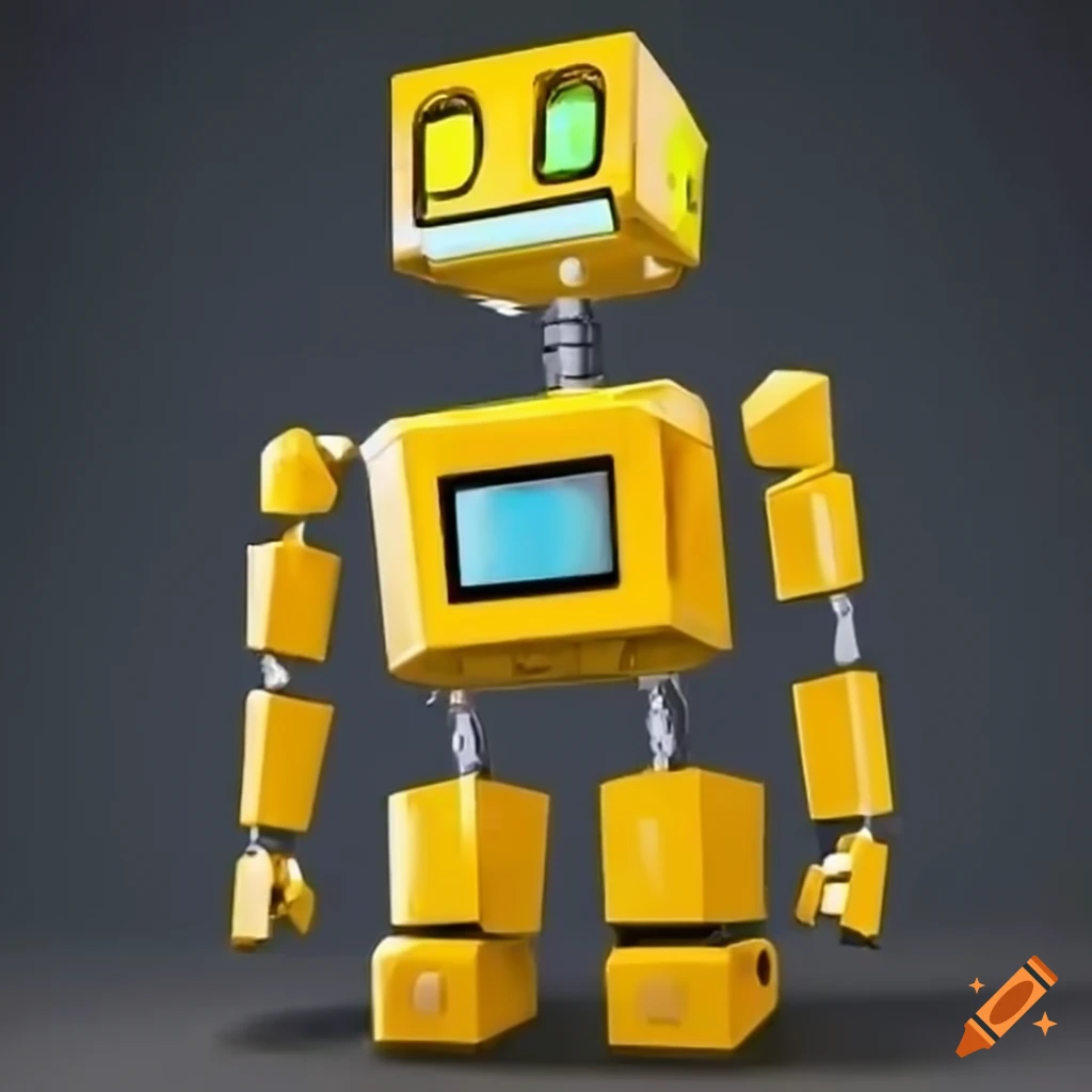 Smiling yellow cube robot