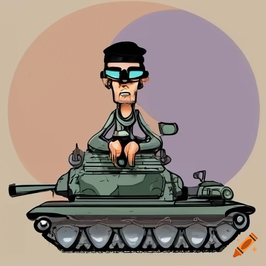 A clipart illustration of a tank driver with dark glasses on top of a ...