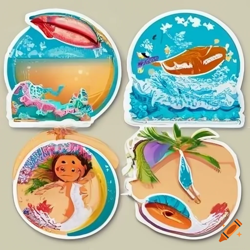 Set of beach-themed stickers for summertime fun on Craiyon