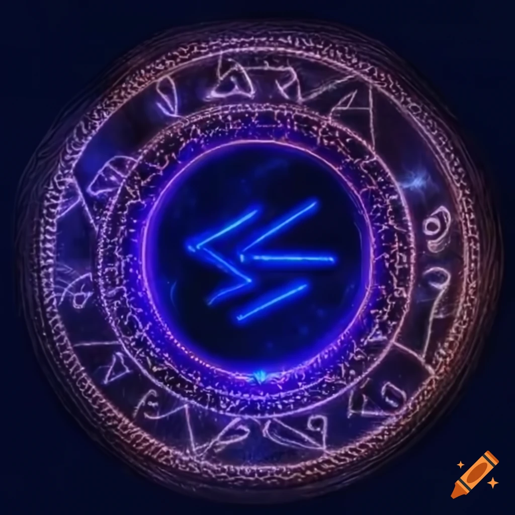 Spell binding circle with glowing blue runes, pop art, close up, Sharp ...