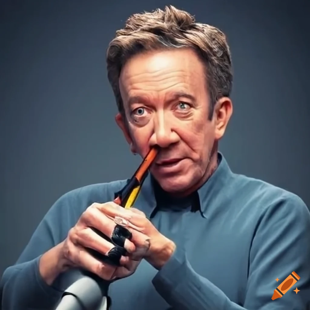 Tim allen holding tools on the set of a tv show on Craiyon