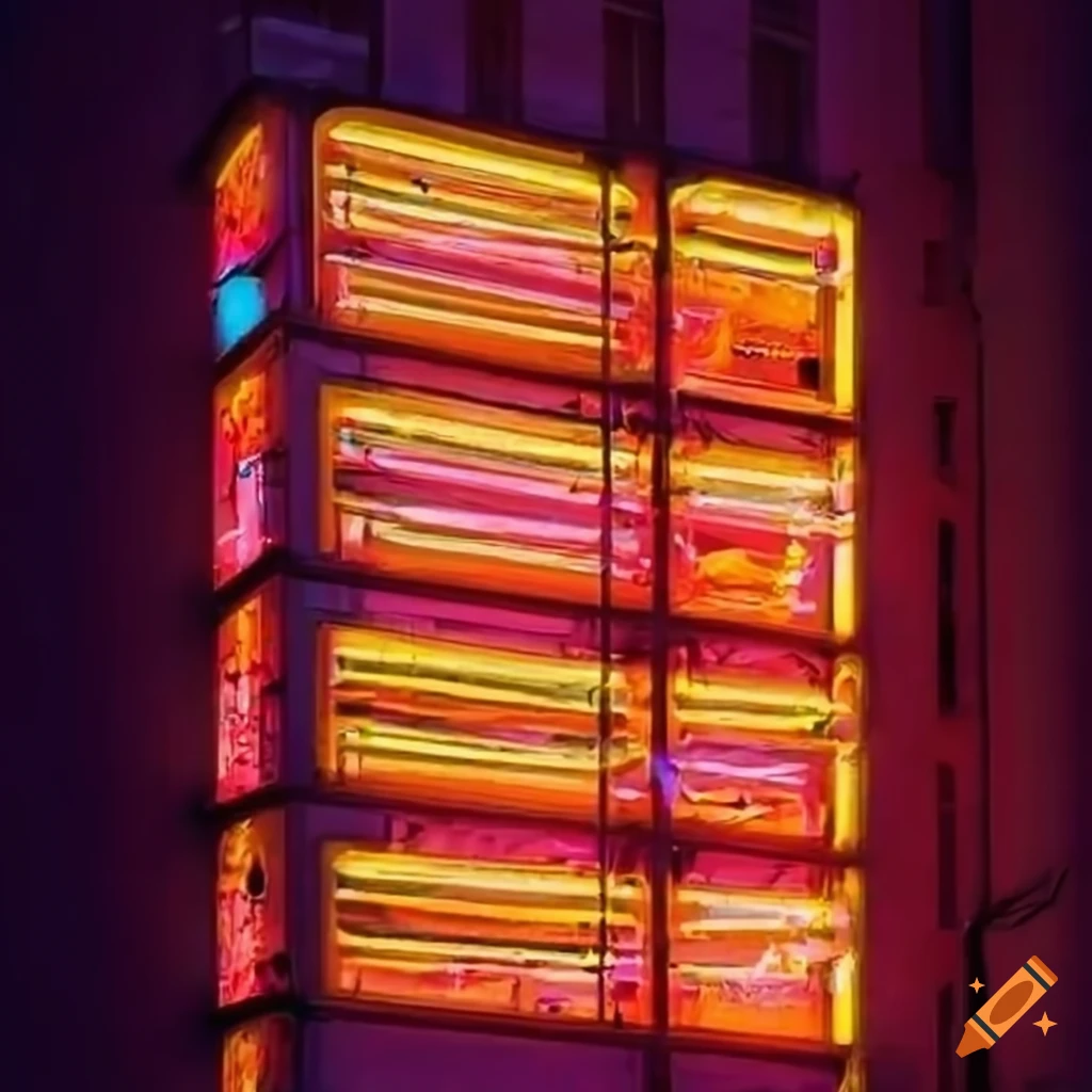 Neon lights building on Craiyon
