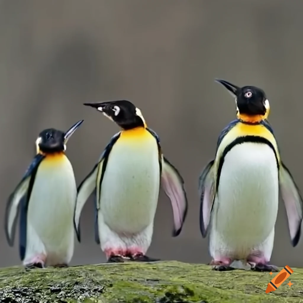 Grupka małych pingwinków trzymających się za rączke