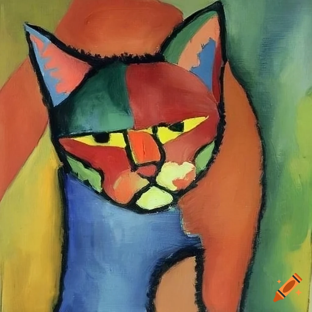 Cats, tired, silly, abstract painting by august macke on Craiyon