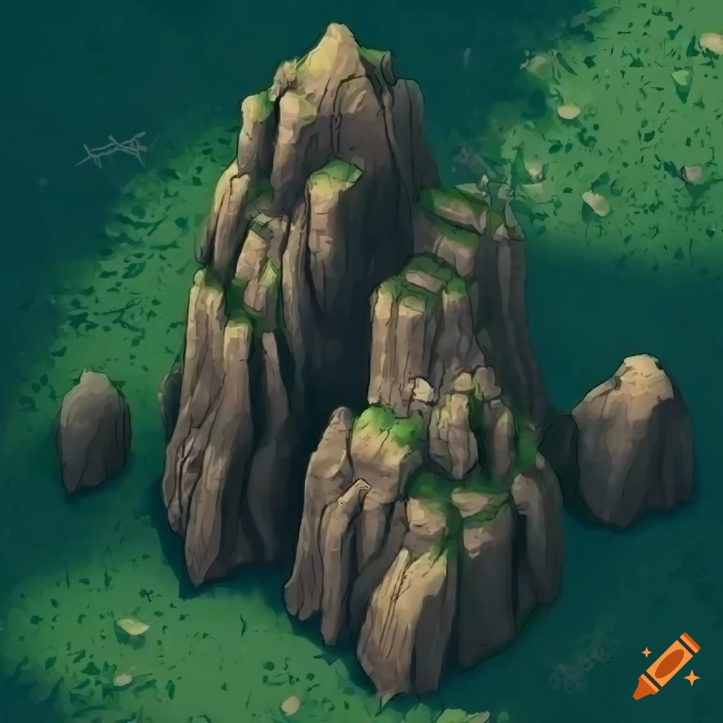Forest rock formation from above perspective for top-down fantasy rpg game
