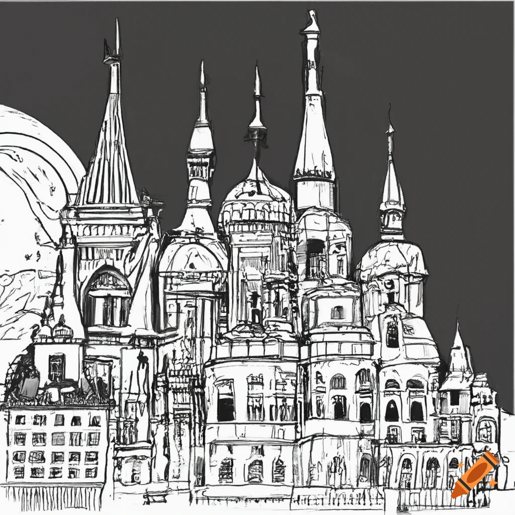 Sketch of a mix of europe's iconic landmarks on Craiyon