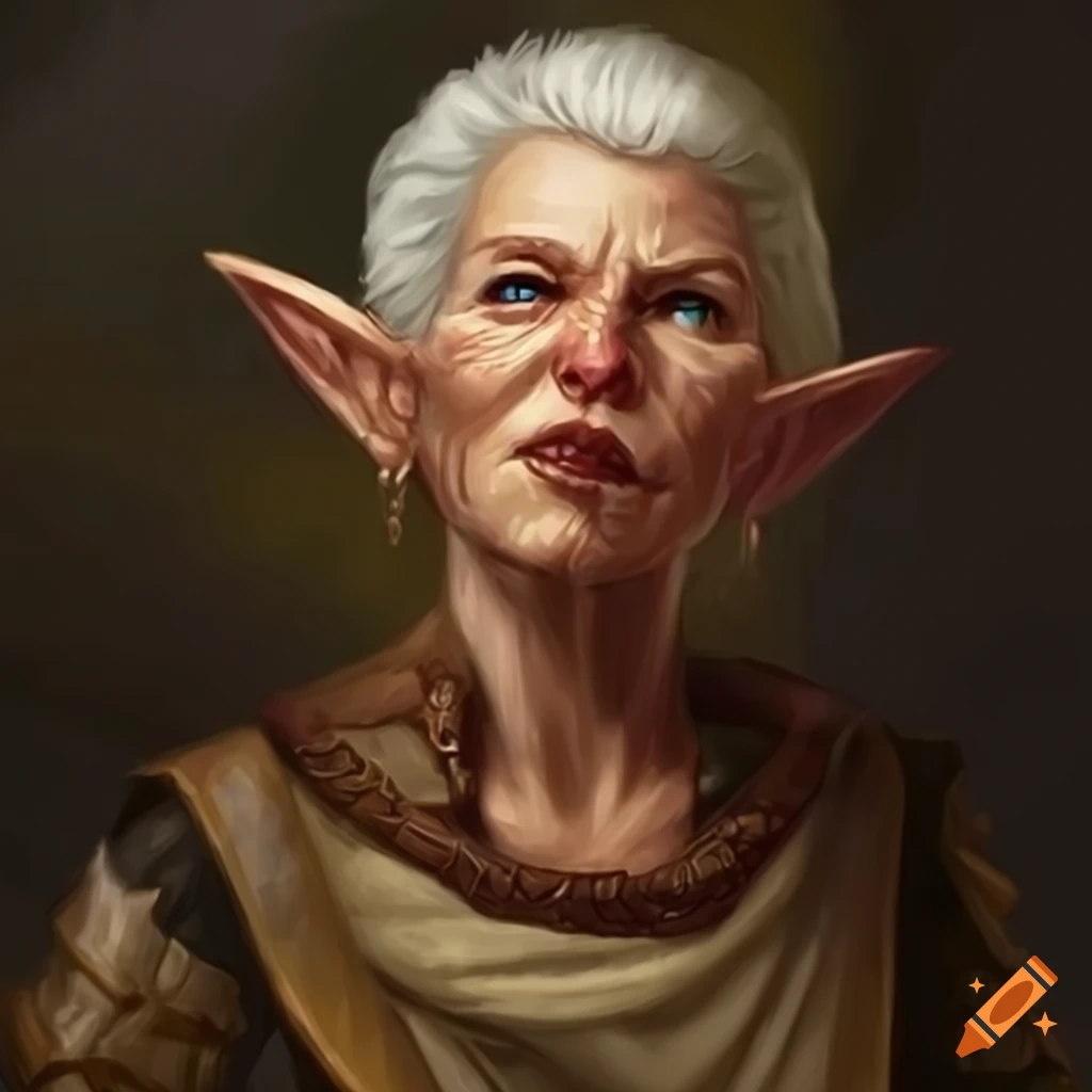Elderly fantasy dungeons and dragons female elf scholar