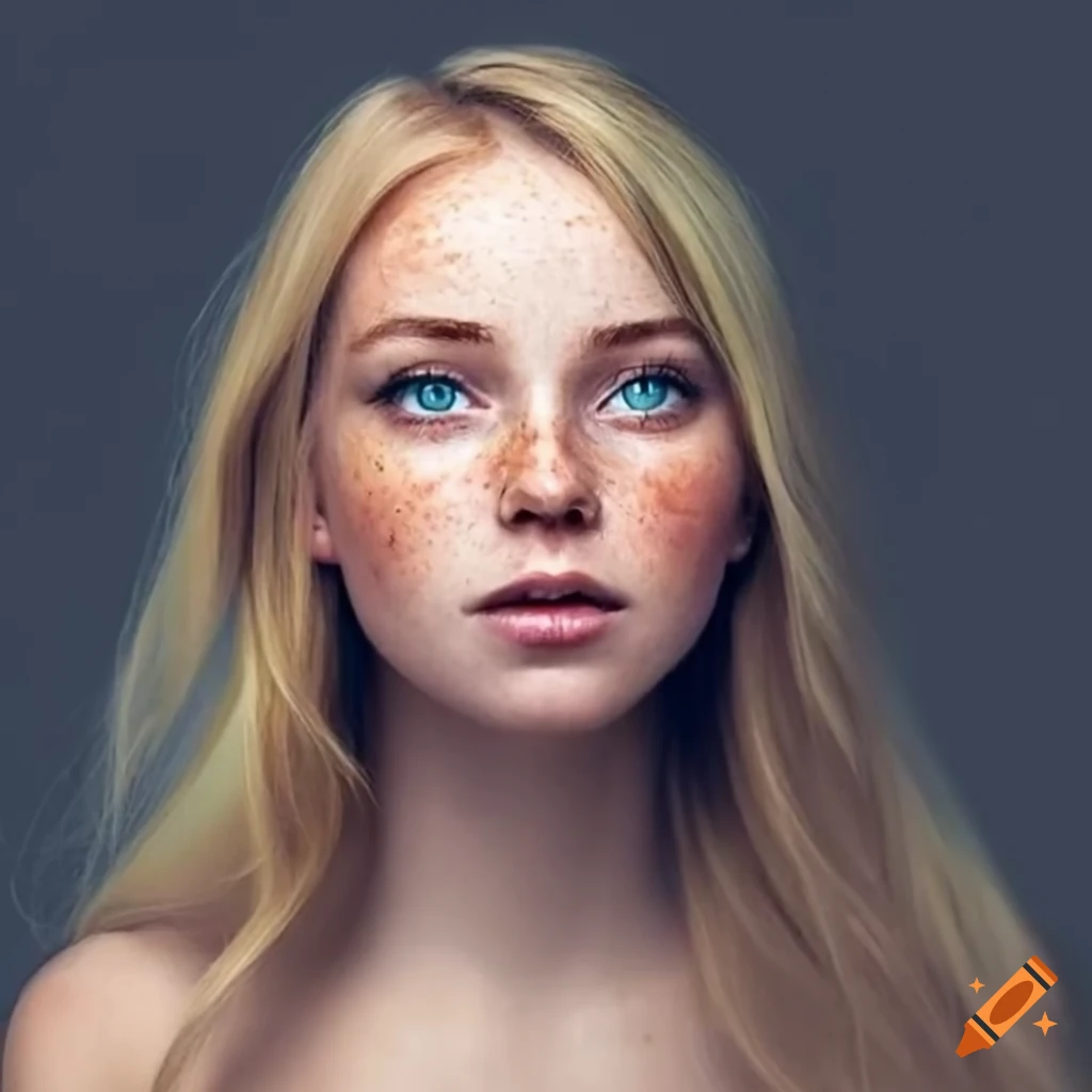 Beautiful young woman very light freckles blonde hair on Craiyon