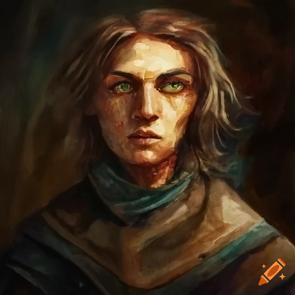 Male halfling druid portrait oil painting dark moody on Craiyon