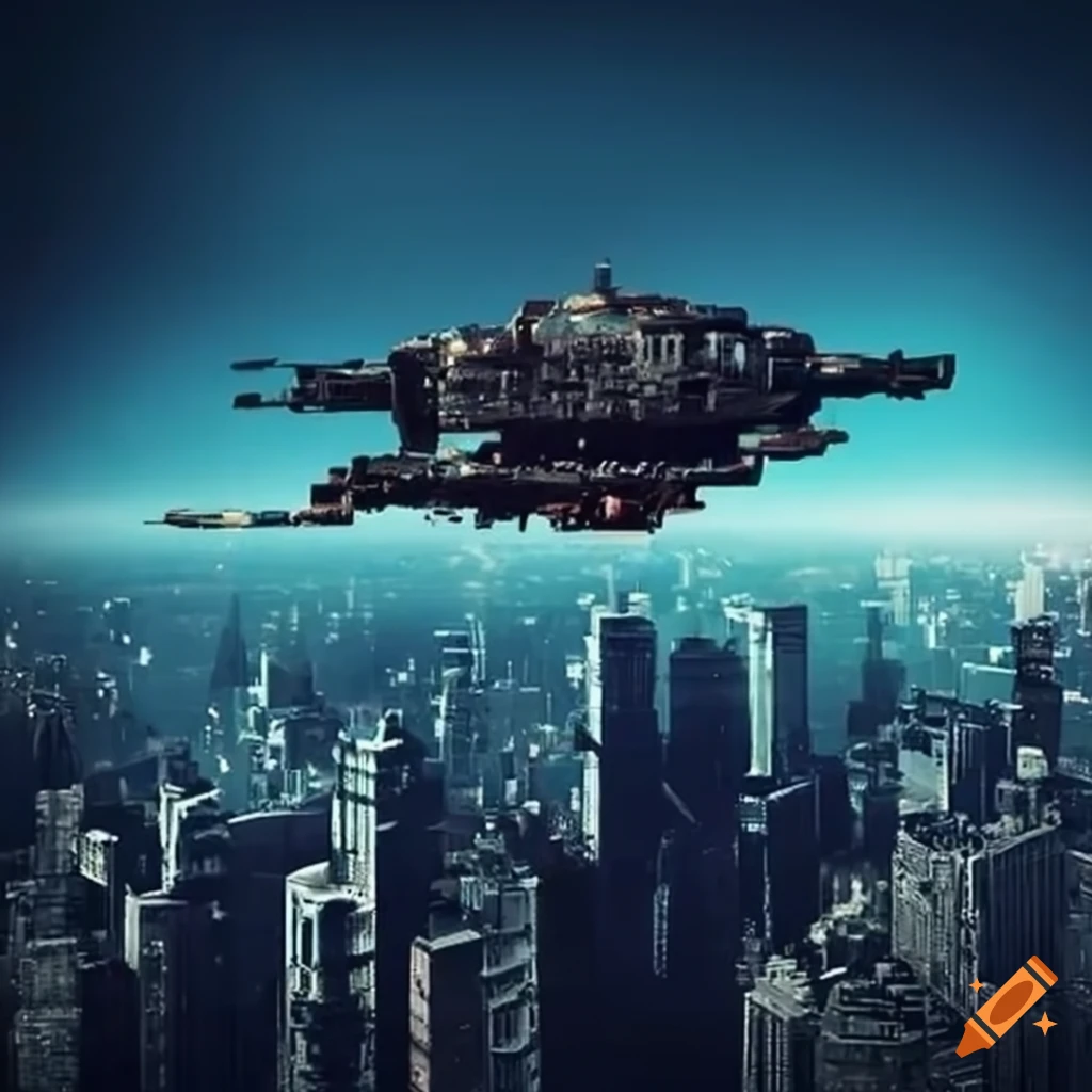 Star wars spacecraft flying in a city