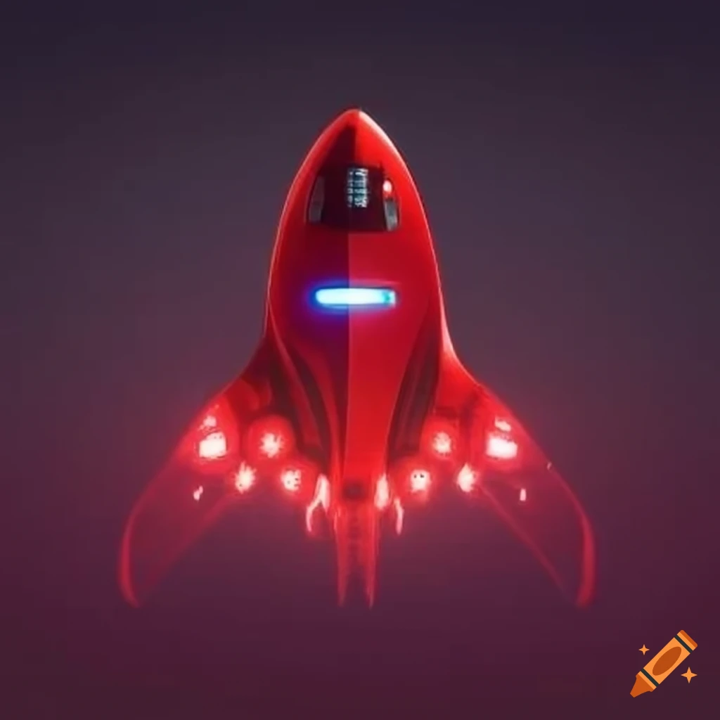 Spaceship with the logo "aero red" writen on it on Craiyon