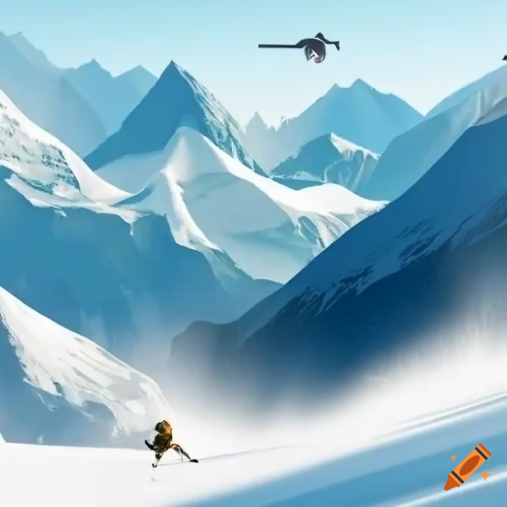 Realistic alaskan mountain range video game cover art with silhouetted ...