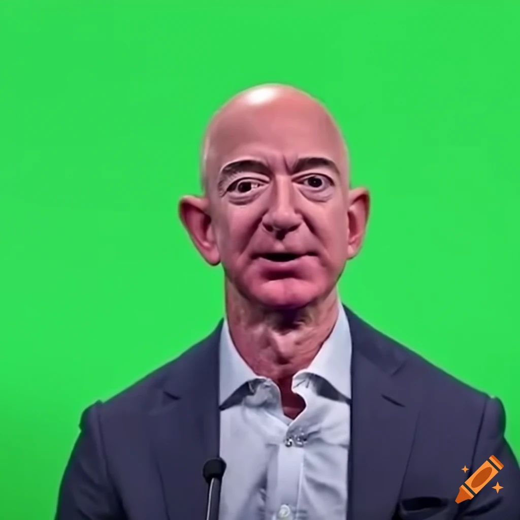 Very pale jeff bezos with no eyebrows in front of a green screen on Craiyon
