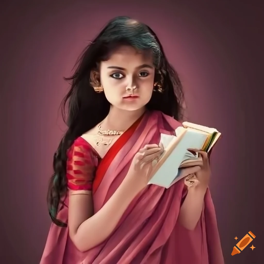 A girl wearing a saree and read book