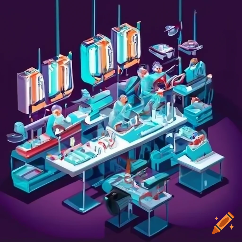 A high-tech surgical simulation lab with multiple stations and pairs of ...