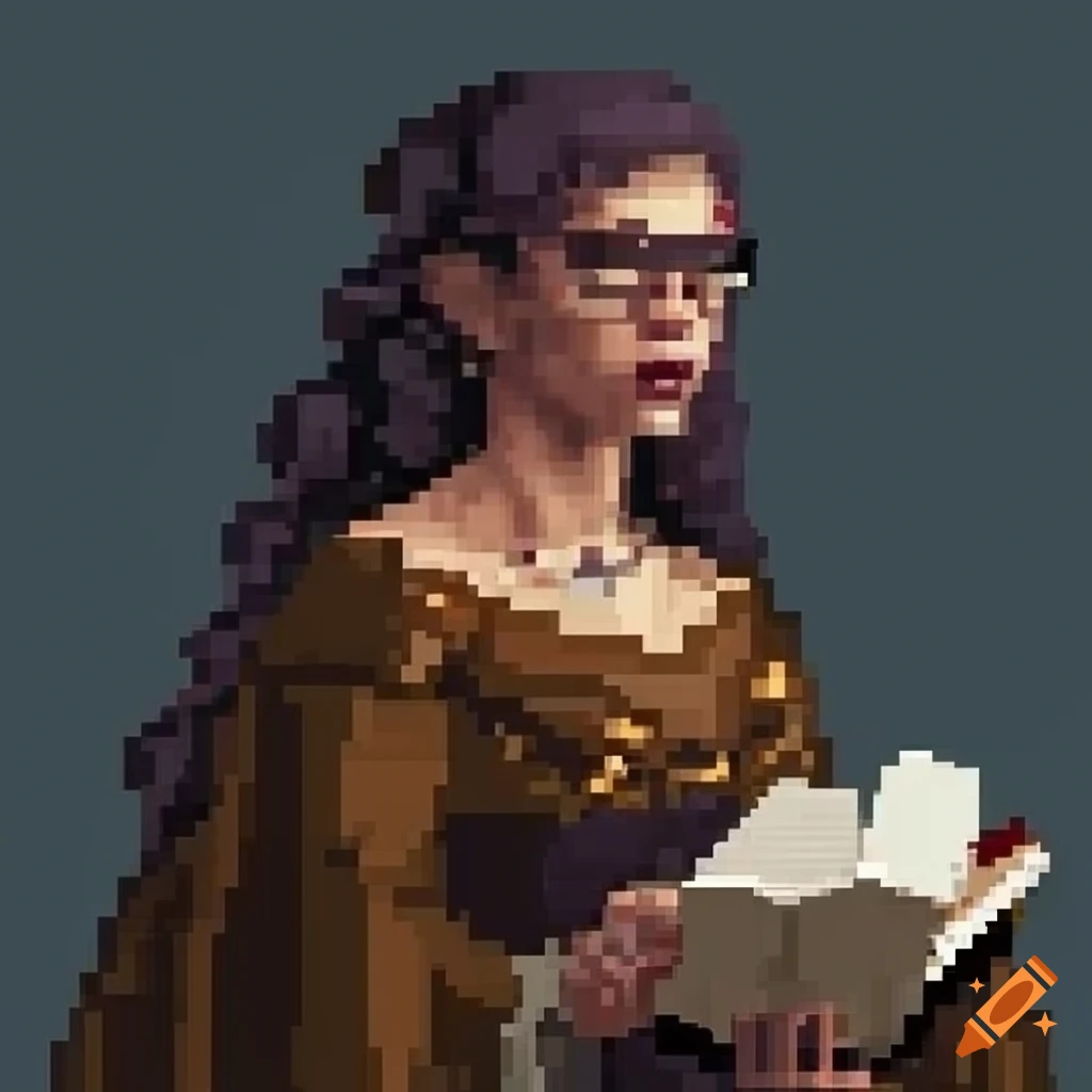 Pixel art, medieval fantasy, middle aged human woman, medium dark skin ...