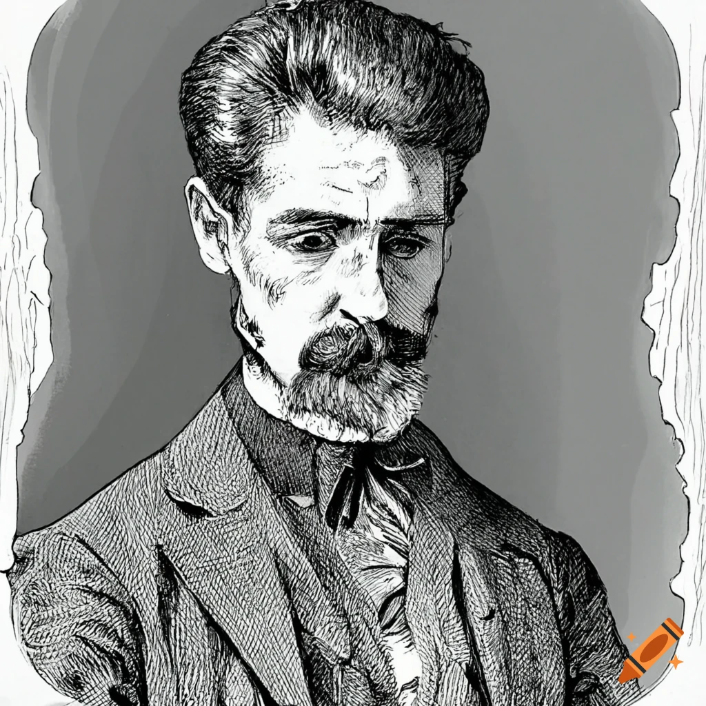 A victorian era man in work clothes drawing