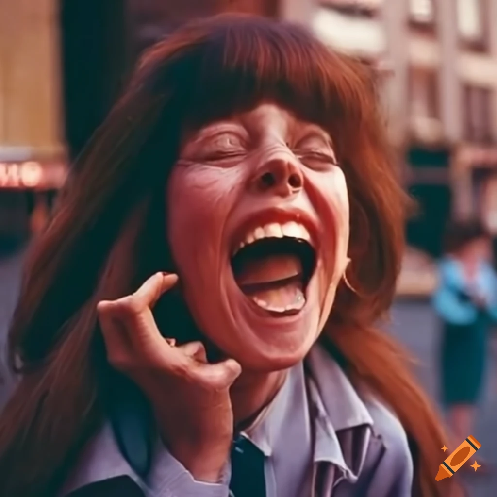 1970s crowd in british high street laughing at camera on Craiyon