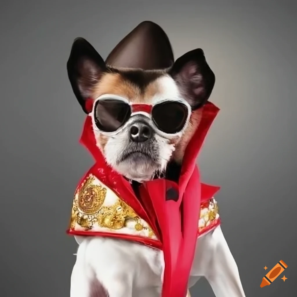 A dog dressed as elvis
