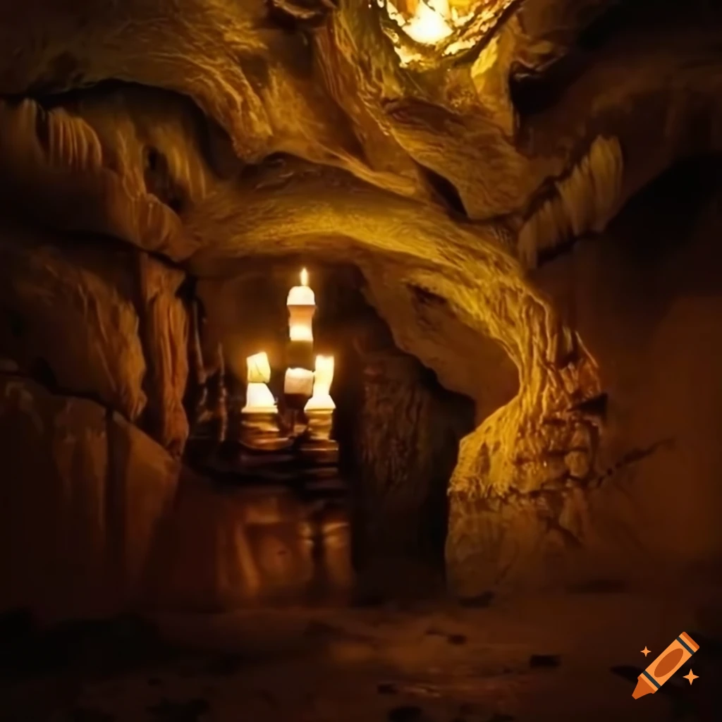 Underground cave with warm candle lights on Craiyon