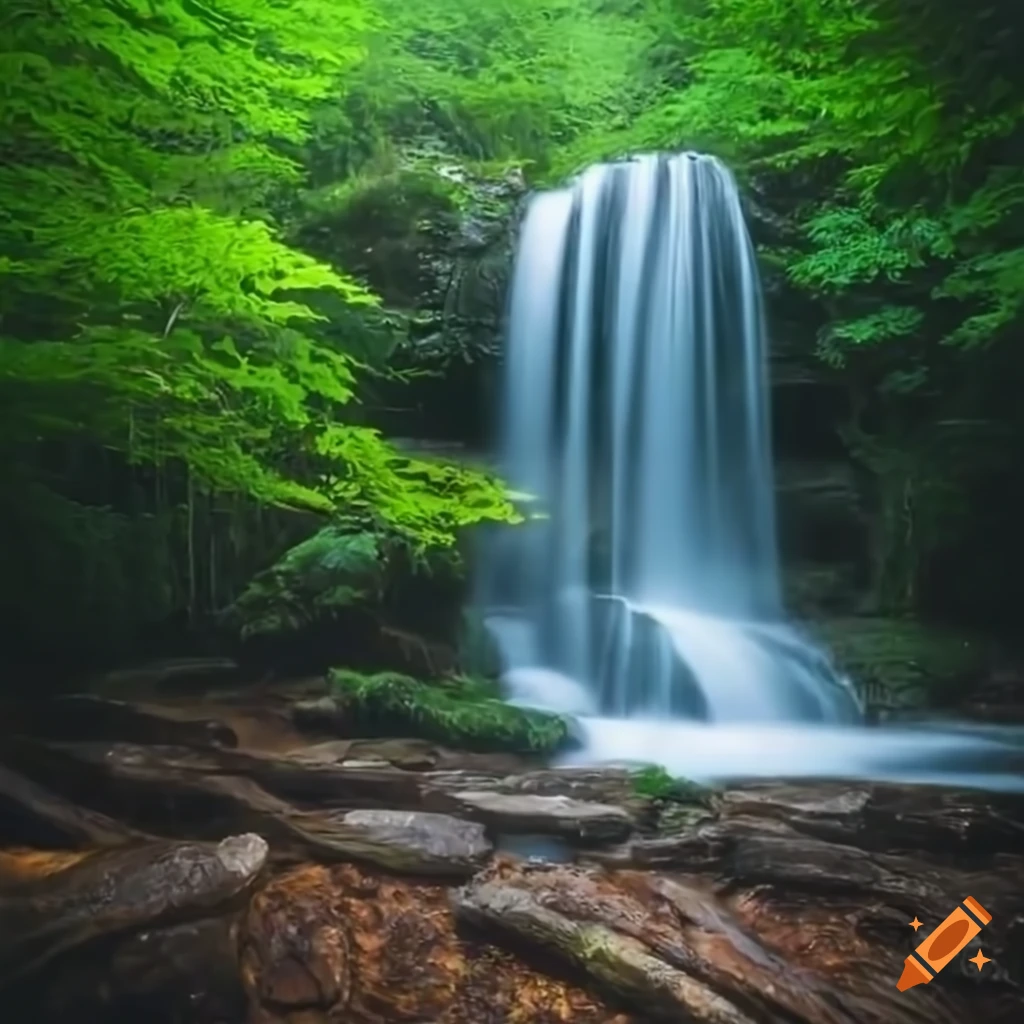Rainy waterfall in a forest