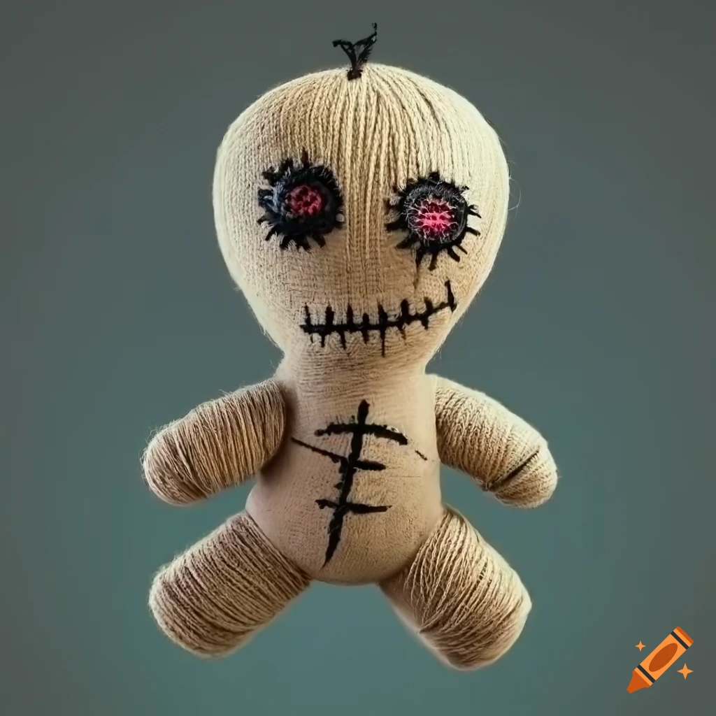 Voodoo doll inspired avatar, friendly mimic, yarn exterior on Craiyon