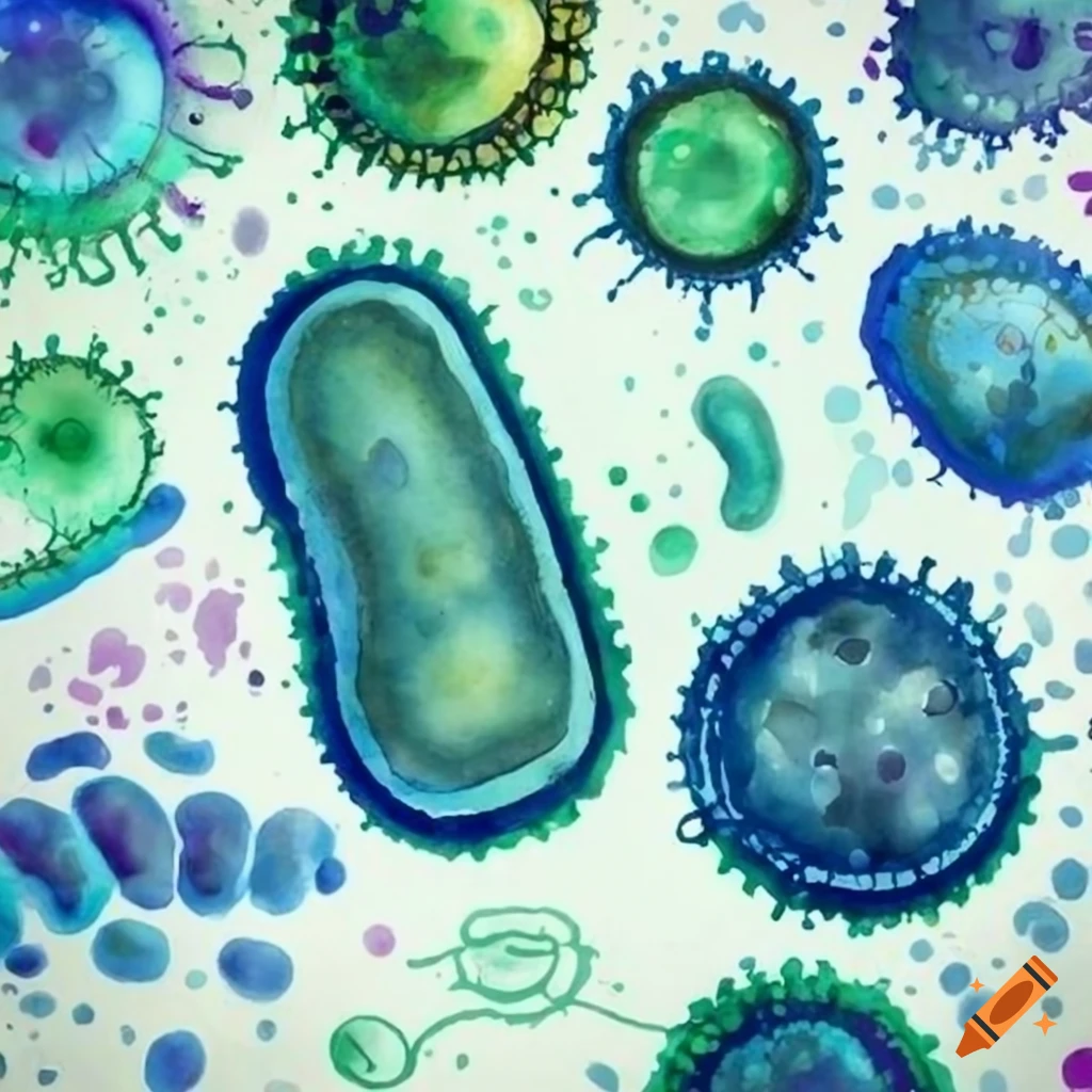 Many diverse bacteria watercolor