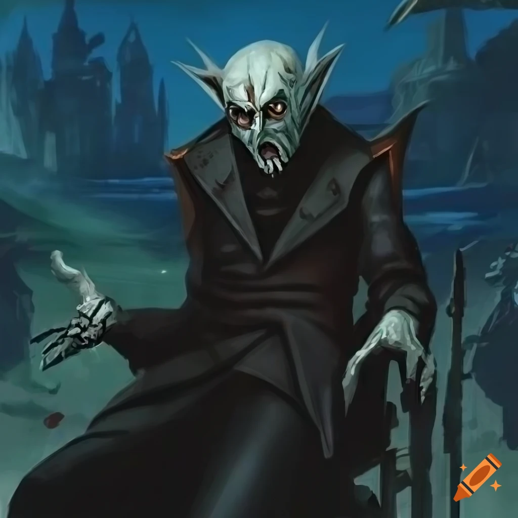Scrawny nosferatu wearing royal clothes; mtg art style on Craiyon