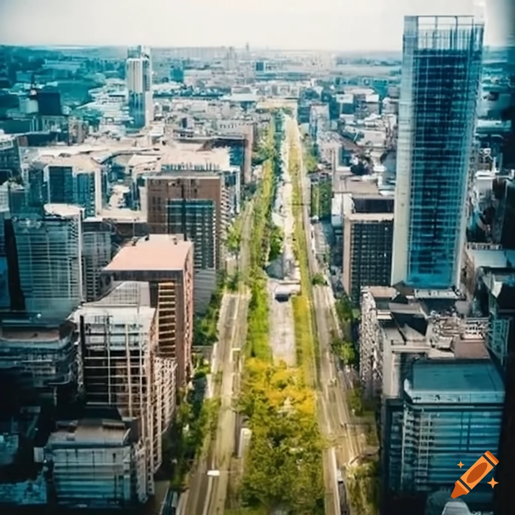 City with sustainable infrastructure and nature-friendly architecture ...