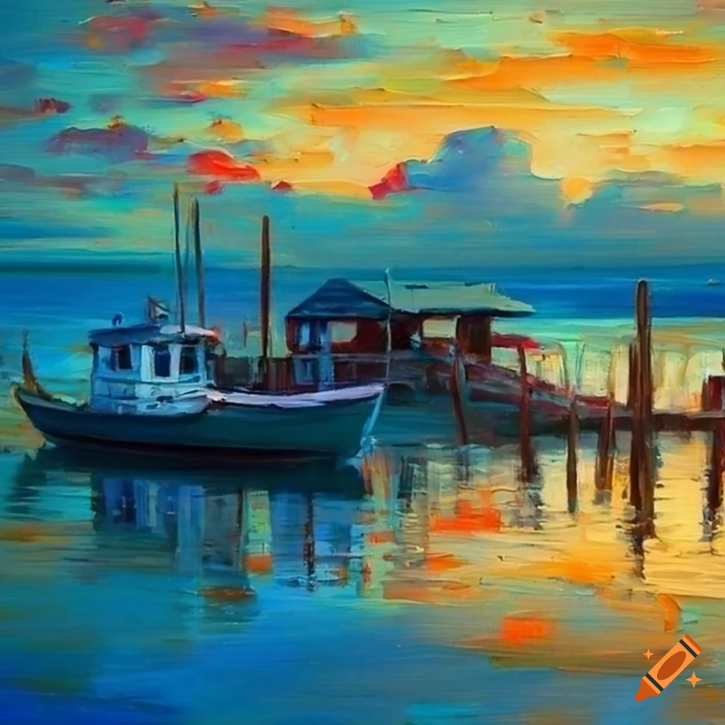 Fishing lodge with two fishing boats on the seashore in the morning ...