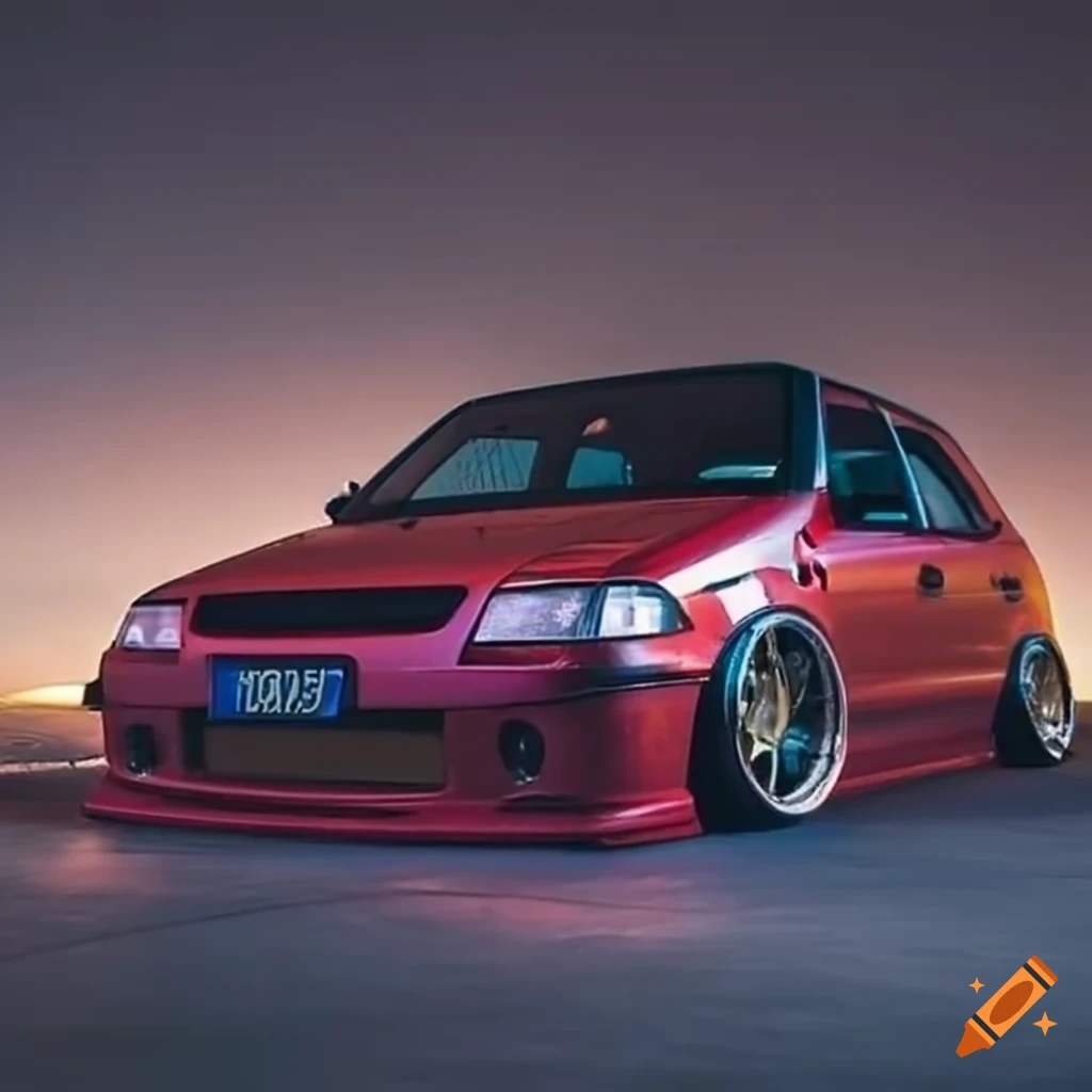 Skoda felicia, at night, tuning, with enkei rpf 1 on Craiyon