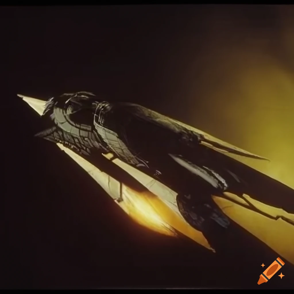 Space fighter with long straight airfoils equipped with numerous weapon ...