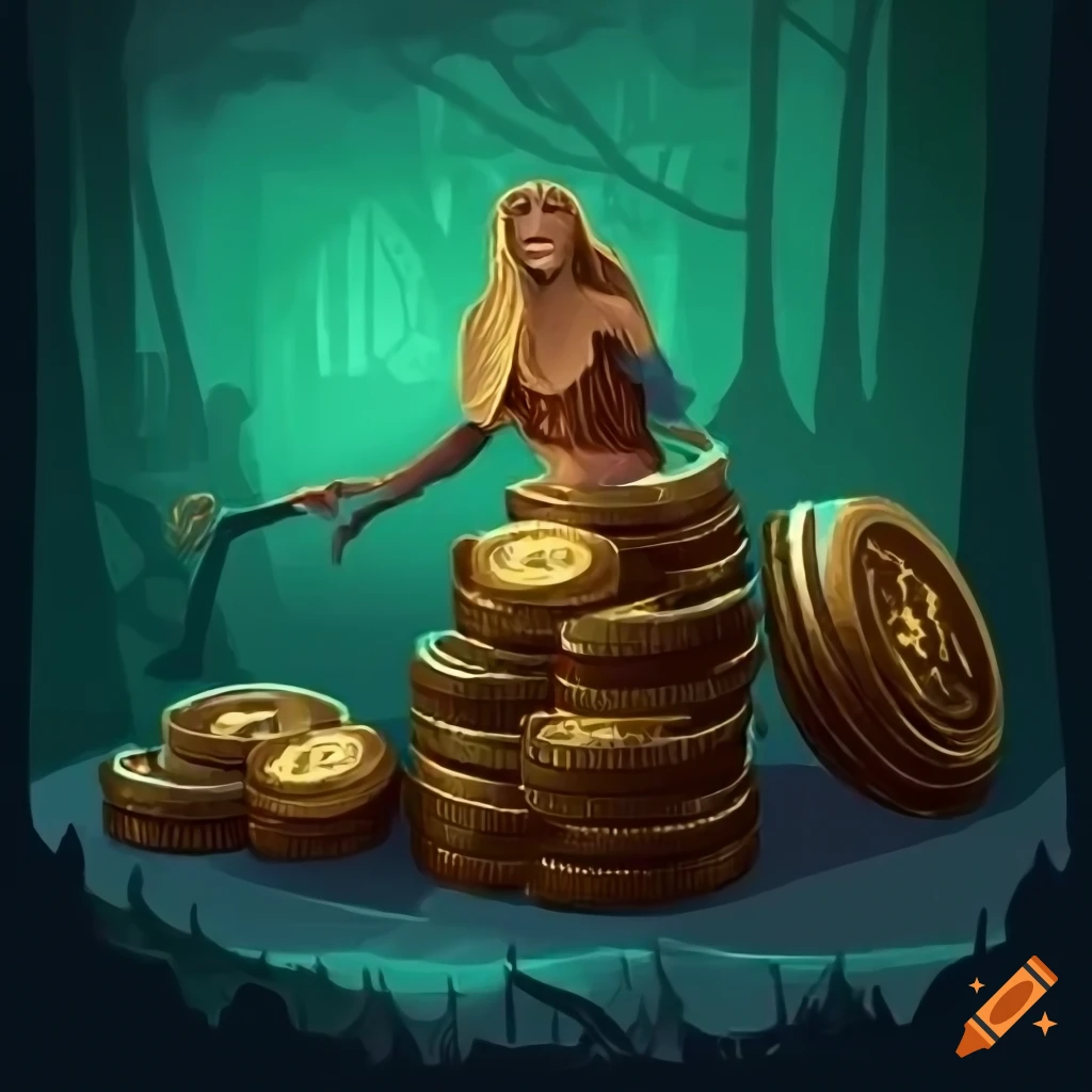 Coin illustrations for a fantasy-themed game on Craiyon