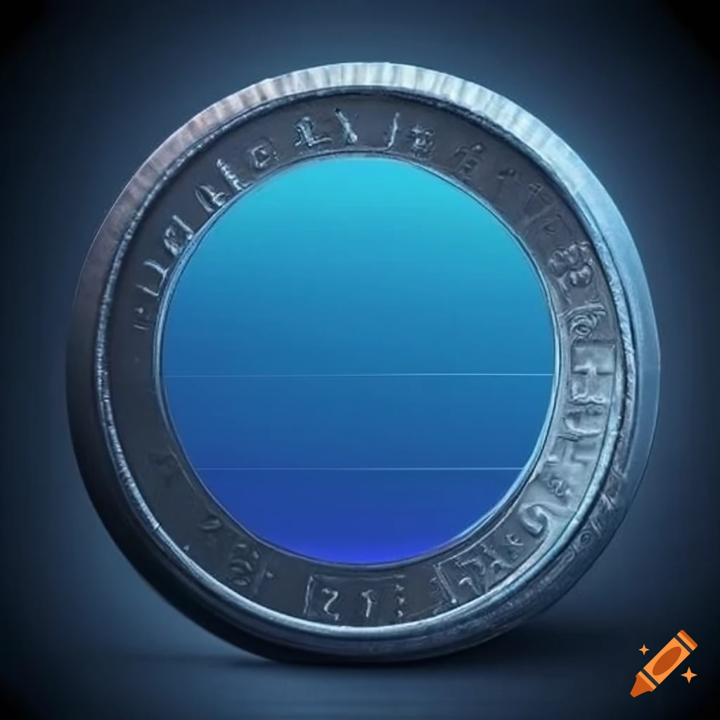 A blue coin, interesting border, flat, perfect circle