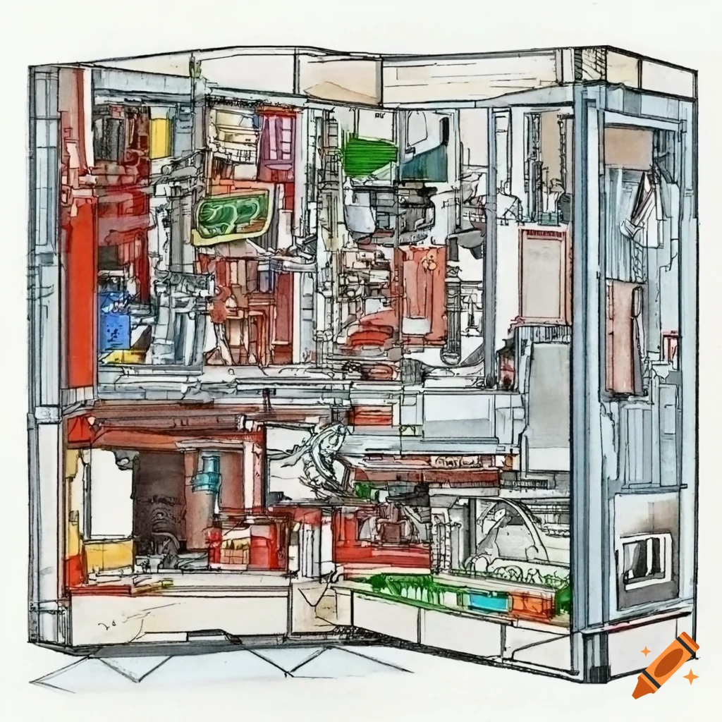 Exploded cutaway drawing service manual blocky spiky