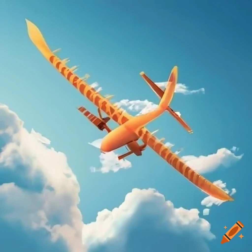 Music plane flying in sunny clouds