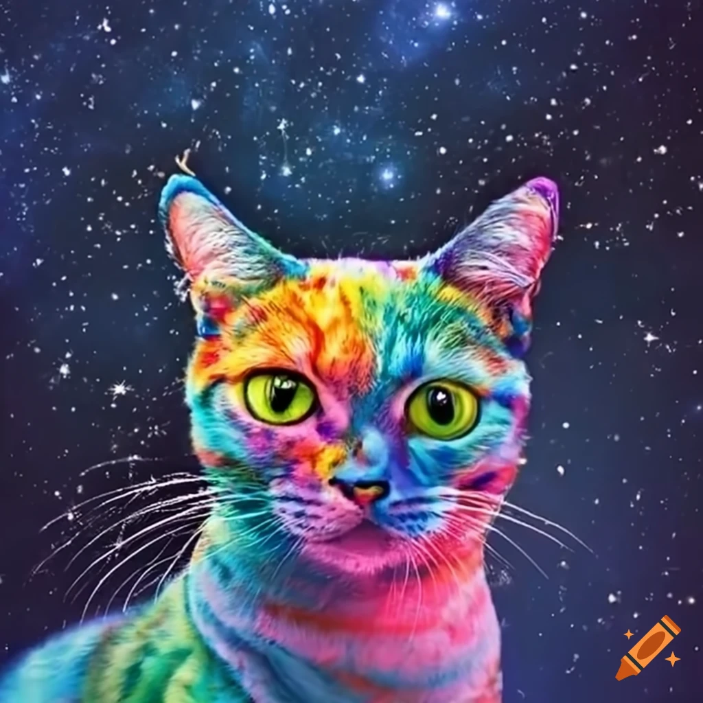 A colorful cat watching the stars in the night sky on Craiyon